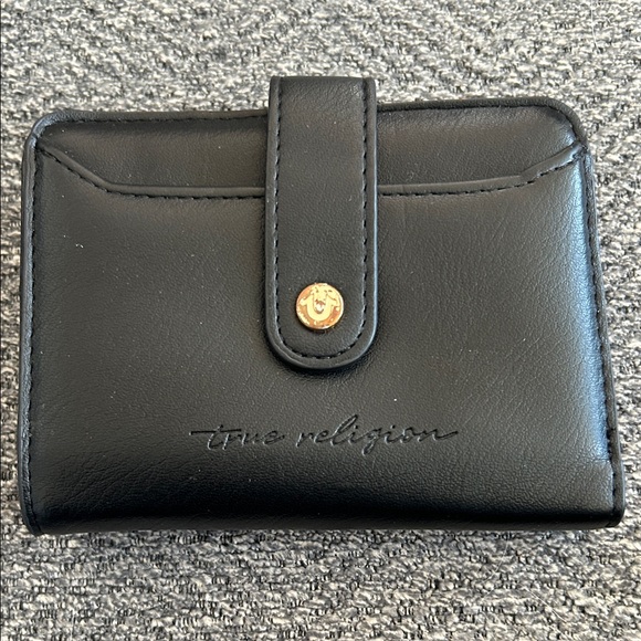 True Religion | Bags | True Religion Black Leather Snap Wallet Euc ...